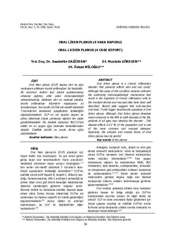 (PDF) Oral Li̇ken Planus (4 Vaka Raporu)