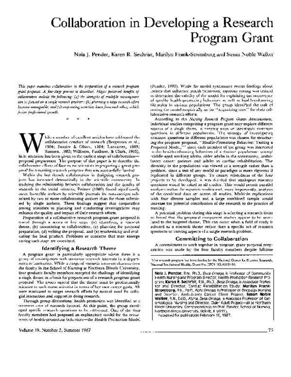 (PDF) Collaboration in Developing a Research Program Grant | Marilyn Frank-Stromborg - Academia.edu