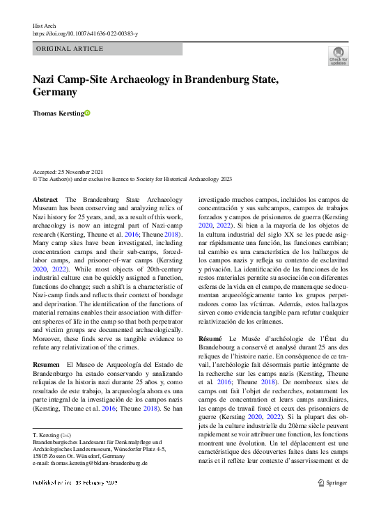 (PDF) Nazi Camp-Site Archaeology in Brandenburg State, Germany