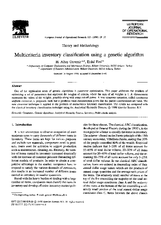Pdf Multicriteria Inventory Classification Using A Genetic Algorithm 