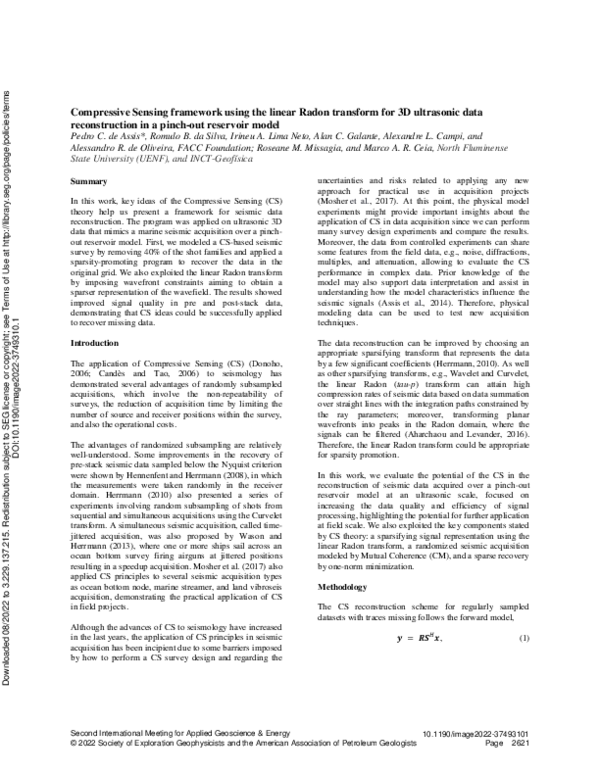 (PDF) Compressive sensing framework using the linear radon transform for 3D ultrasonic data ...