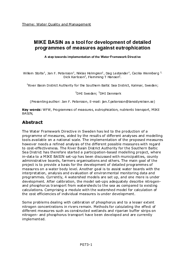 (PDF) Theme: Water Quality and Management MIKE BASIN as a tool for ...