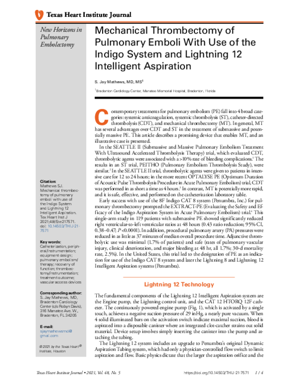 (PDF) Mechanical Thrombectomy of Pulmonary Emboli With Use of the ...