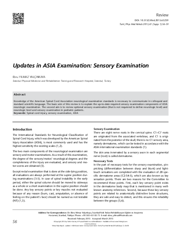 (PDF) Updates in ASIA Examination: Sensory Examination
