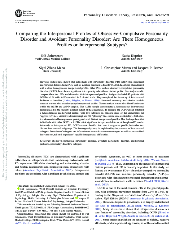 (PDF) Comparing the interpersonal profiles of obsessive-compulsive personality disorder and ...