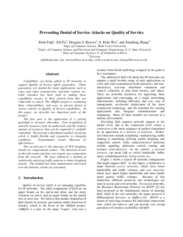 (PDF) Preventing denial of service attacks on quality of service