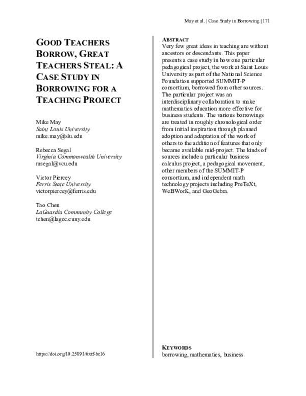 (PDF) Good Teachers Borrow, Great Teachers Steal: A Case Study in ...