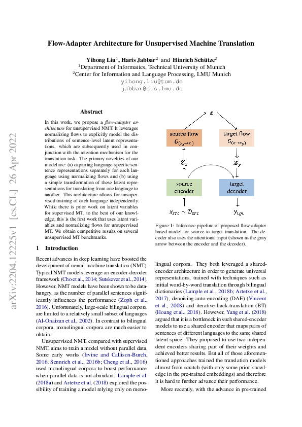 (PDF) Flow-Adapter Architecture for Unsupervised Machine Translation