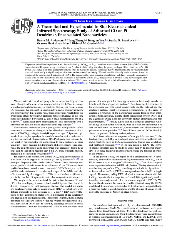 (PDF) A Theoretical and Experimental In-Situ Electrochemical Infrared Spectroscopy Study of ...