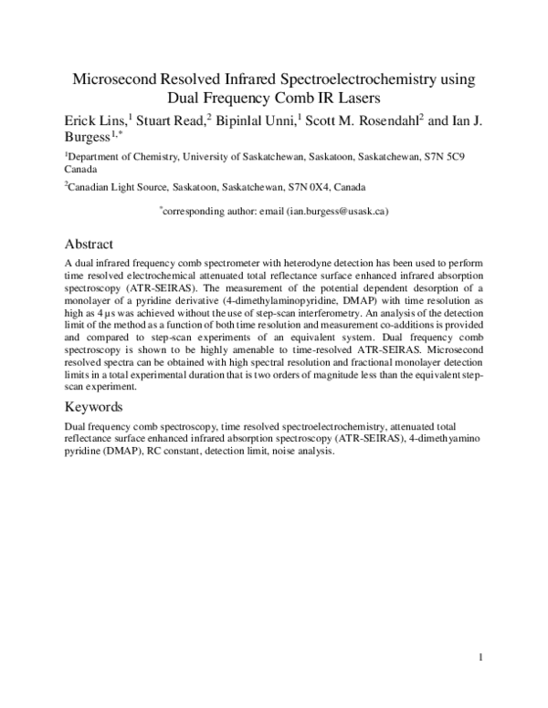 (PDF) Microsecond Resolved Infrared Spectroelectrochemistry Using Dual ...