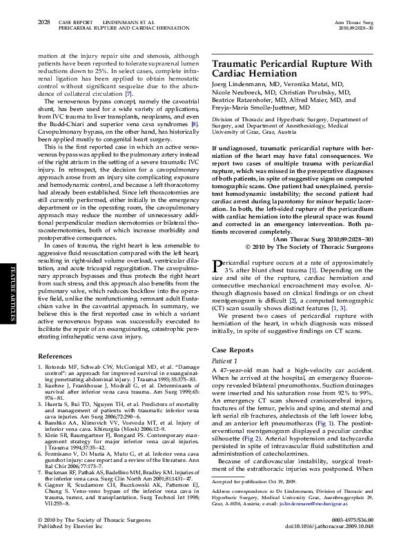 (PDF) Traumatic Pericardial Rupture With Cardiac Herniation