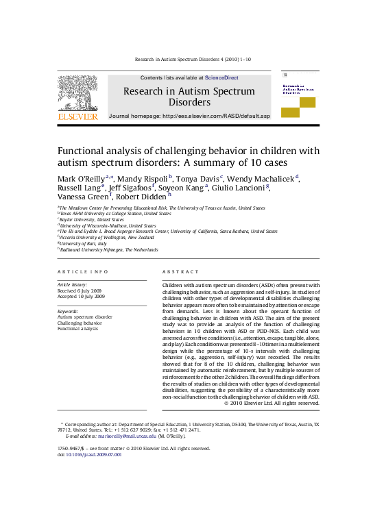 (PDF) Functional analysis of challenging behavior in children with ...