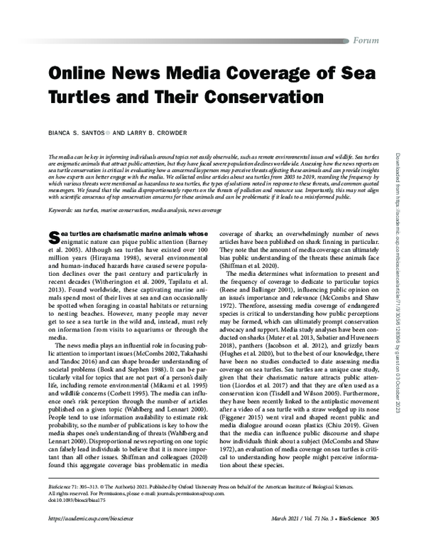 (PDF) Online News Media Coverage of Sea Turtles and Their Conservation