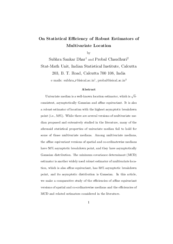 (PDF) On the statistical efficiency of robust estimators of ...