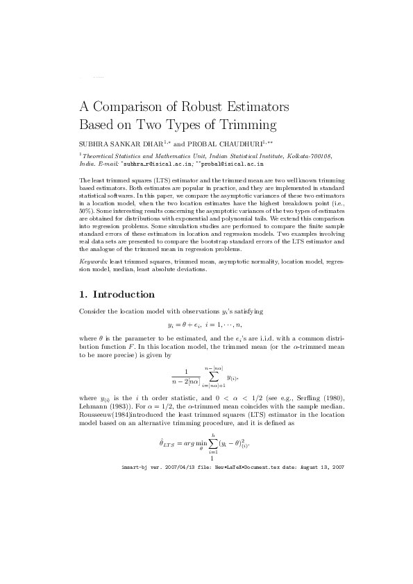 (PDF) A comparison of robust estimators based on two types of trimming