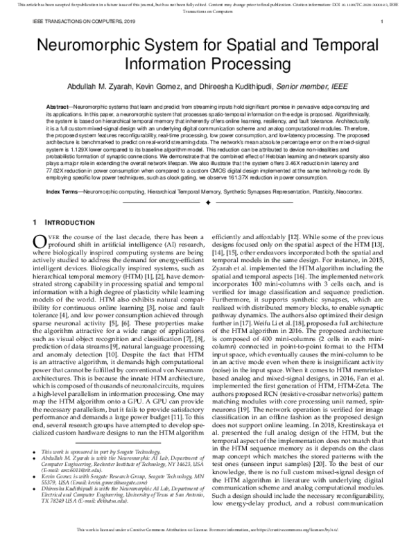 (PDF) Neuromorphic System for Spatial and Temporal Information Processing