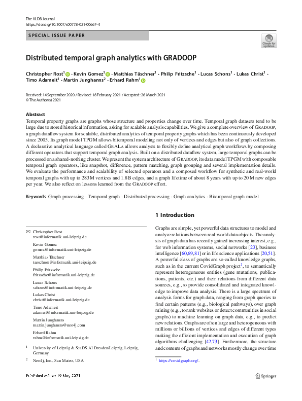 (PDF) Distributed temporal graph analytics with GRADOOP
