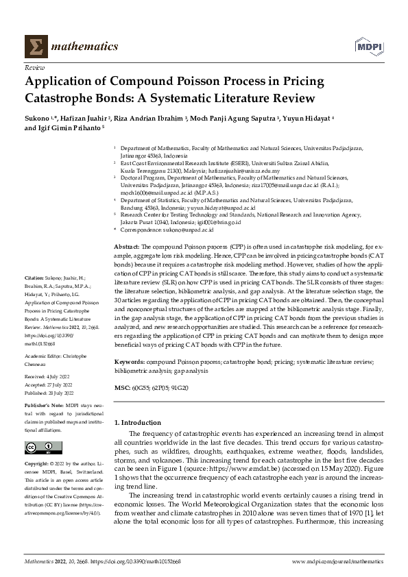(PDF) Application of Compound Poisson Process in Pricing Catastrophe Bonds: A Systematic ...