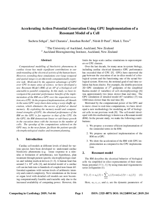 (PDF) Accelerating Action Potential Generation Using GPU Implementation of a Resonant Model of a ...