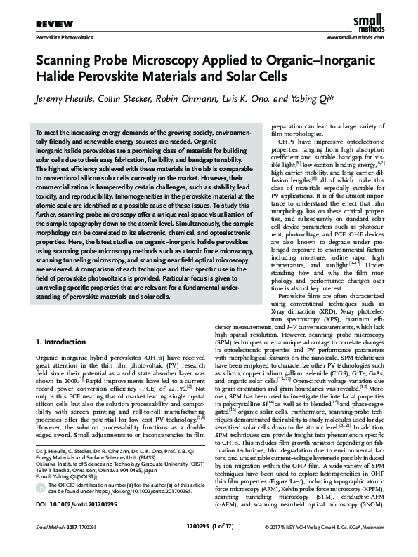 (PDF) Scanning Probe Microscopy Applied to Organic–Inorganic Halide Perovskite Materials and ...