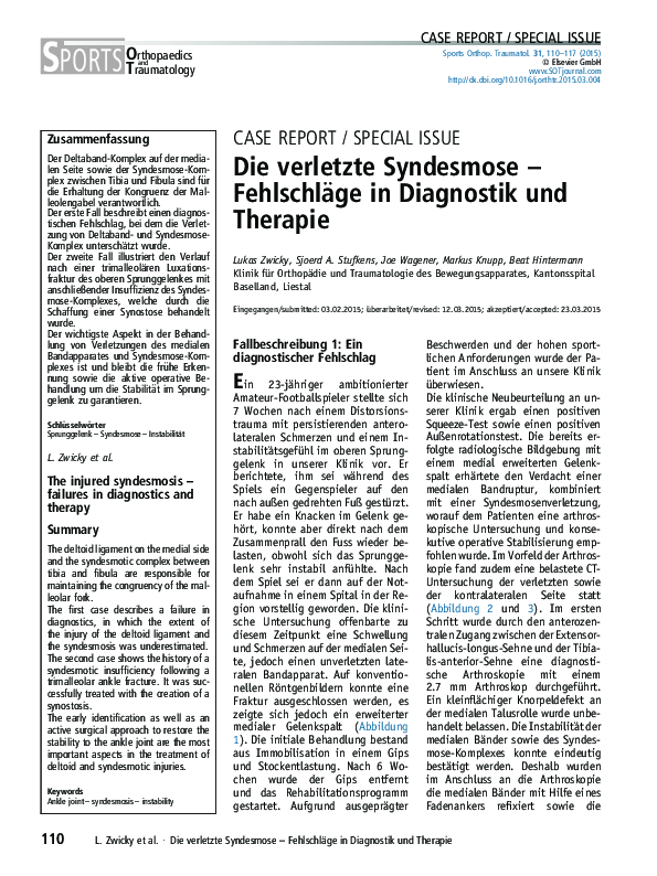 (PDF) Die verletzte Syndesmose – Fehlschläge in Diagnostik und Therapie ...