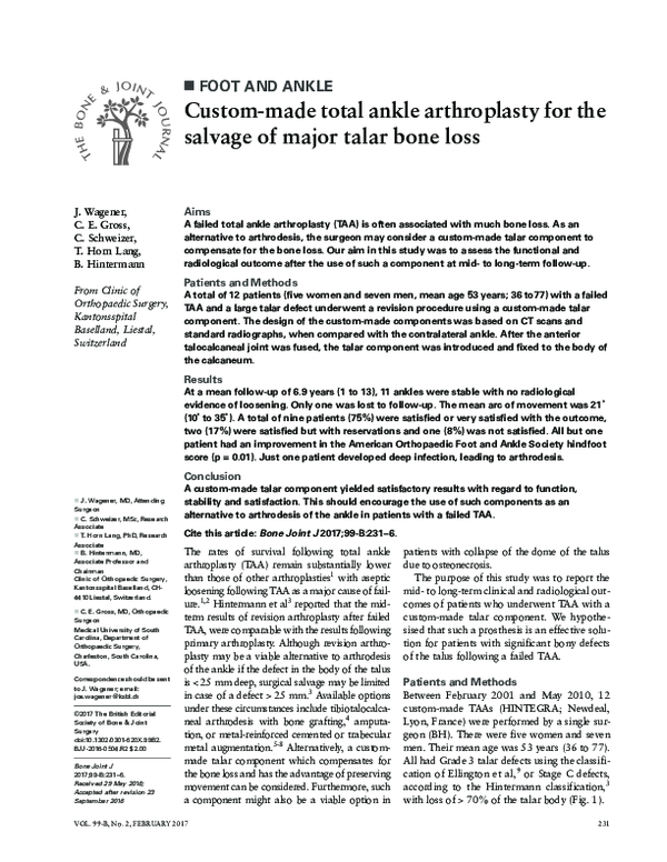 (PDF) Custom-made total ankle arthroplasty for the salvage of major ...