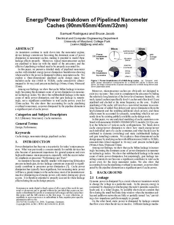 (PDF) Energy/power breakdown of pipelined nanometer caches (90nm/65nm ...