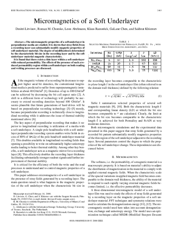 (PDF) Micromagnetics of a soft underlayer