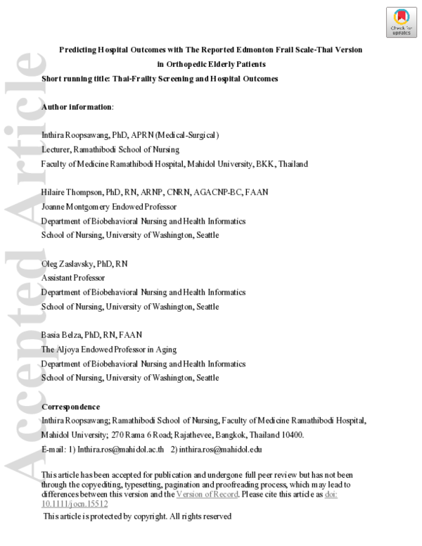(PDF) Predicting hospital outcomes with the reported edmonton frail ...