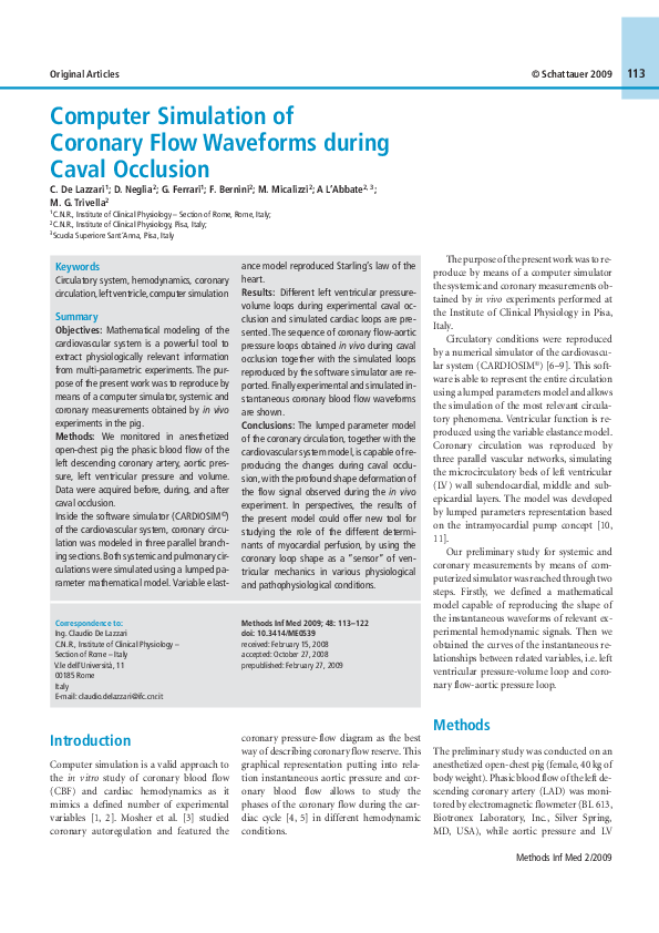 (PDF) Computer Simulation of Coronary Flow Waveforms during Caval ...