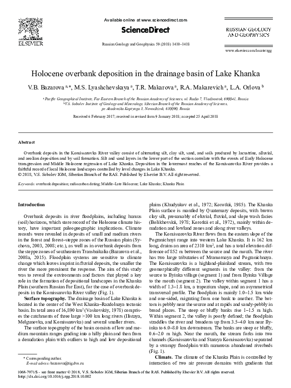 (PDF) Holocene overbank deposition in the drainage basin of Lake Khanka