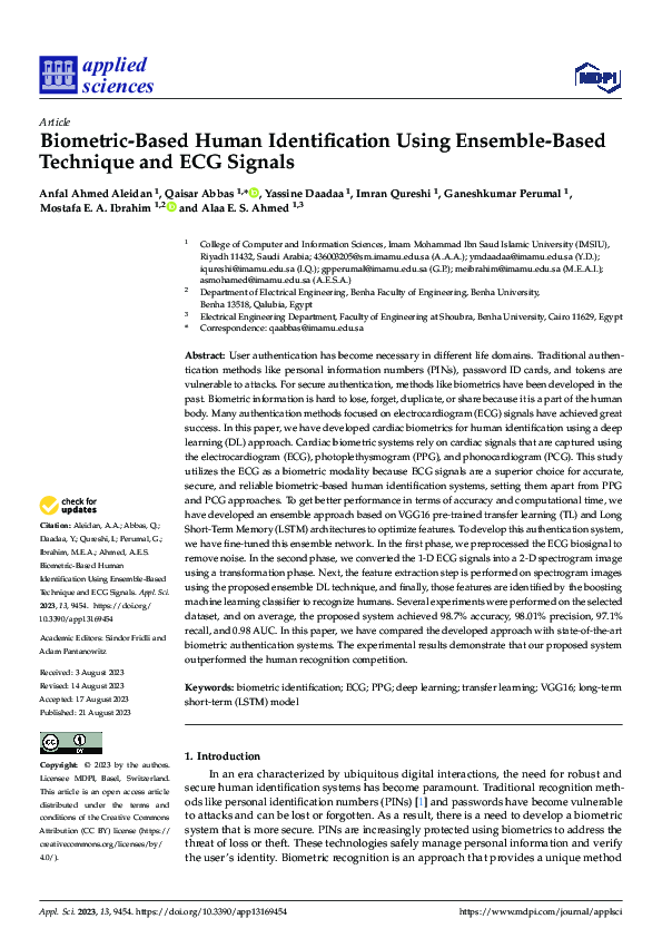 Pdf Biometric Based Human Identification Using Ensemble Based Technique And Ecg Signals