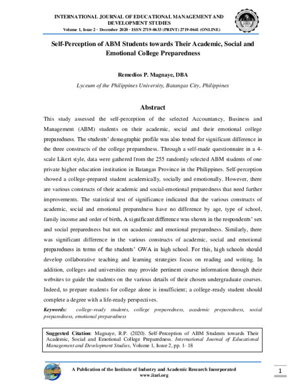 (PDF) Self-Perception of ABM Students towards Their Academic, Social ...