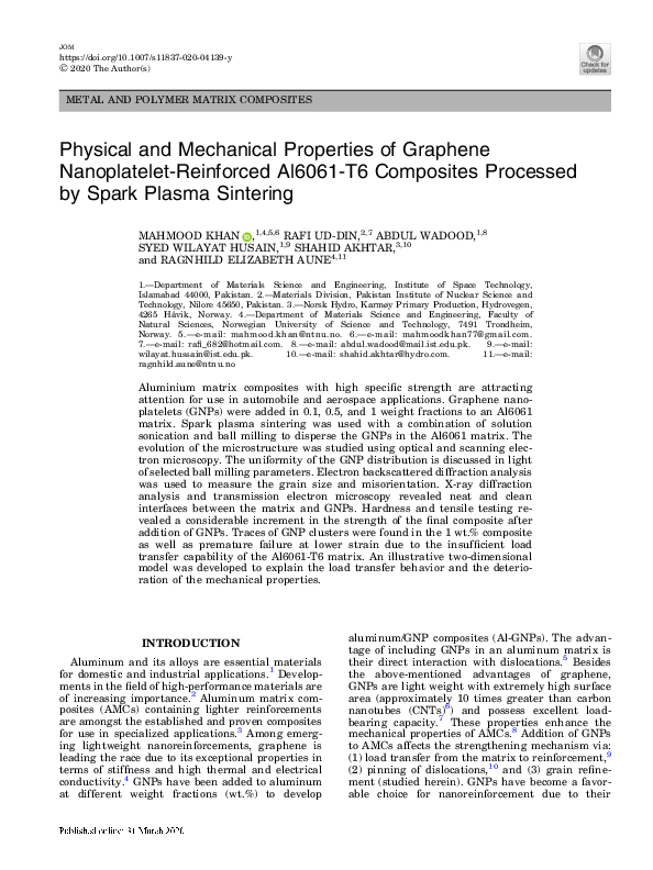 (PDF) Physical and Mechanical Properties of Graphene Nanoplatelet-Reinforced Al6061-T6 ...