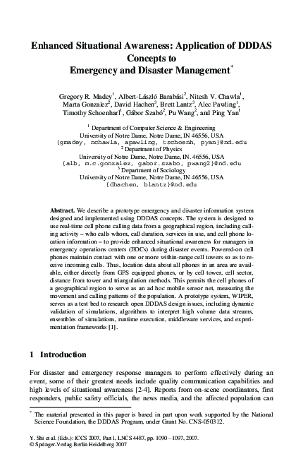 (PDF) Enhanced Situational Awareness: Application of DDDAS Concepts to Emergency and Disaster ...