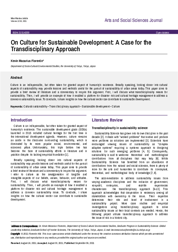 (PDF) On Culture for Sustainable Development: A Case for the Transdisciplinary Approach