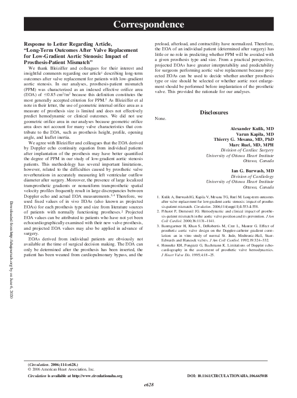(PDF) Response to Letter Regarding Article, “Long-Term Outcomes After ...