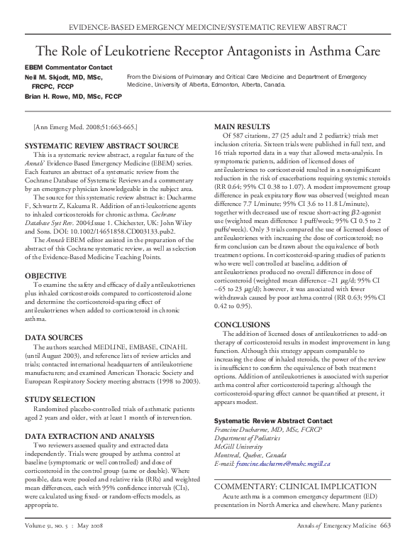 (PDF) The Role of Leukotriene Receptor Antagonists in Asthma Care