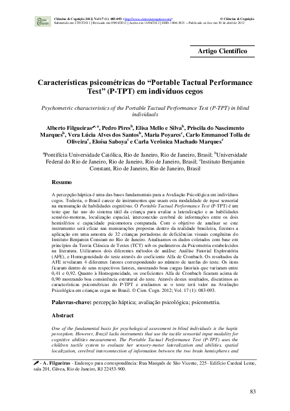 (PDF) Psychometric characteristics of the Portable Tactual Performance ...