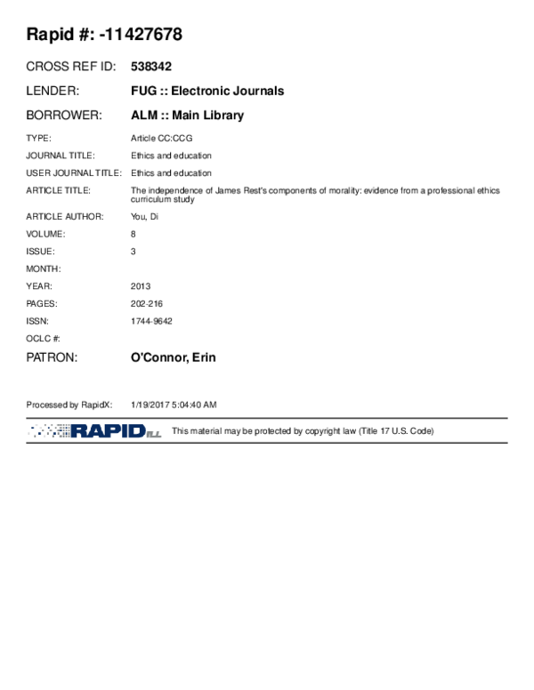 (PDF) The independence of James Rest's components of morality: evidence ...