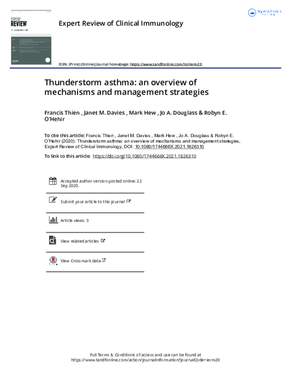 (PDF) Thunderstorm asthma: an overview of mechanisms and management strategies