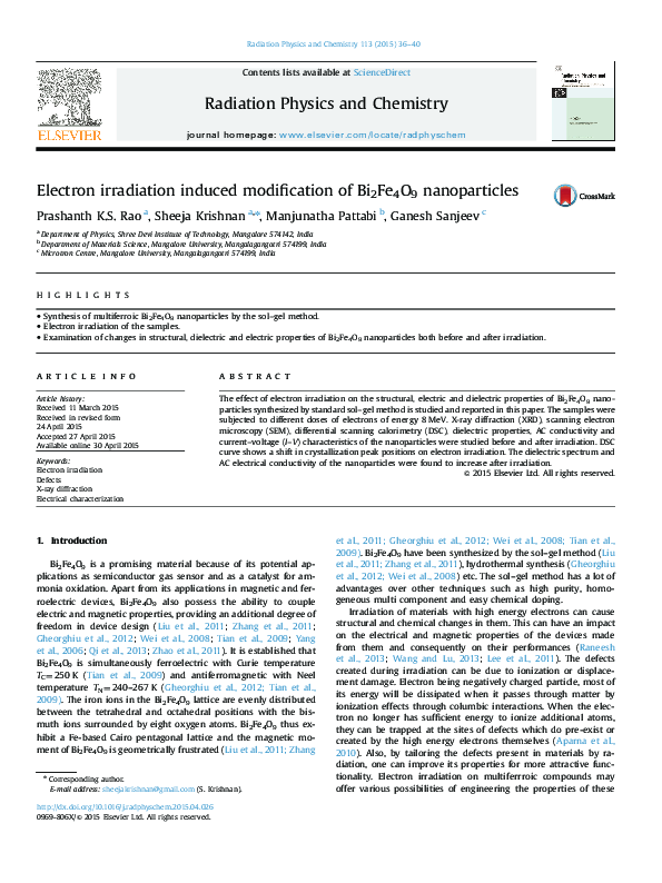 (PDF) Electron irradiation induced modification of Bi2Fe4O9 Nanoparticles
