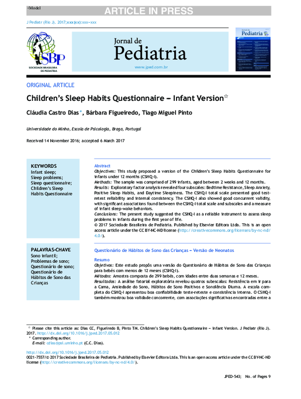 (PDF) Children's Sleep Habits Questionnaire – Infant Version