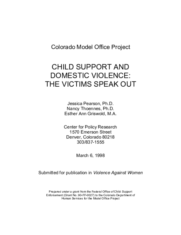 (PDF) Child Support and Domestic Violence: The Victims Speak Out