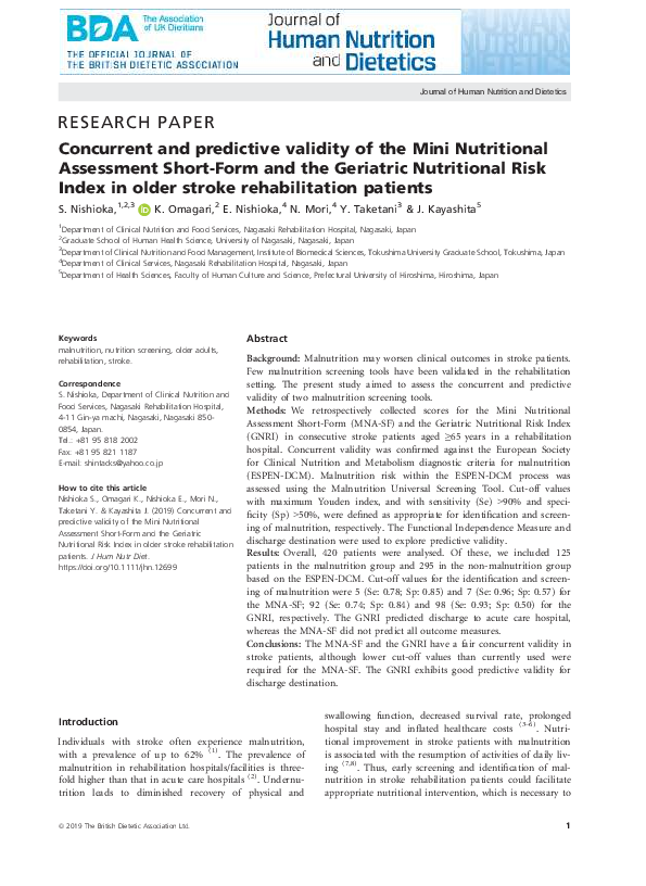 (PDF) Concurrent and predictive validity of the Mini Nutritional ...