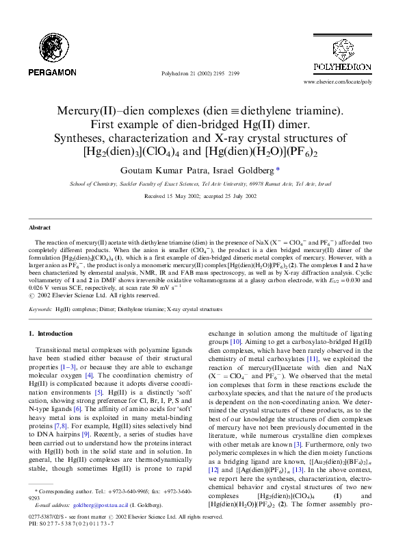 (PDF) Mercury(II)–dien complexes (dien≡diethylene triamine). First ...