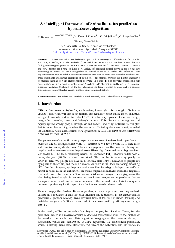 Pdf An Intelligent Framework Of Swine Flu Status Prediction By Rainforest Algorithm Thierry