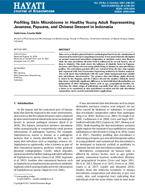 (PDF) Profiling Skin Microbiome in Healthy Young Adult Representing ...