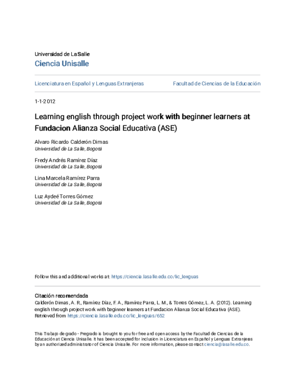 (PDF) Learning english through project work with beginner learners at ...