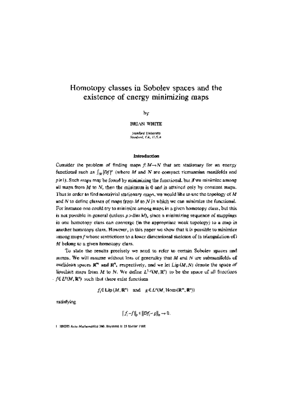 (PDF) Homotopy classes in Sobolev spaces and the existence of energy ...